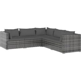 vidaXL - 5-tlg. Garten-Lounge-Set mit Kissen Poly Rattan Grau