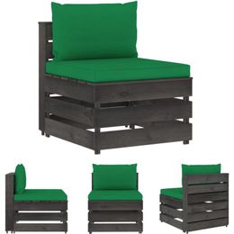 HOMMOO The Living Store Modulares Mittelsofa mit Kissen Grau Imprägniertes Holz - Gartensofaelemente - Grün