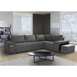 Sofa mit Schlaffunktion Kardo - Ecksofa mit Zwei Bettkasten, Samtstoff, Puff, Schublade - Eckcouch L-Form Rechts - Dunkelgrau - Dunkelgrau - Graingold