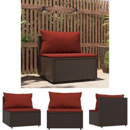 vidaXL The Living Store Garten-Mittelsofa mit Kissen Braun Poly Rattan - Gartensofas - Braun