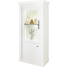 Vitrine Home Affaire "RAVENNA" Schränke Gr. H/T: 146cm x 37cm,, weiß (pinie weiss dekor) im romantischen Landhausstil, Griff aus Metall, Höhe 146 cm