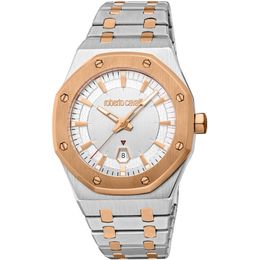 Quarzuhr Roberto Cavalli "Uomo Ottagono" Armbanduhren silberfarben (silberfarben, roségoldfarben-silberfarben) Herren Armbanduhr, Herrenuhr, Edelstahlarmband, analog, Tag