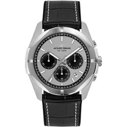 Chronograph Jacques Lemans "Monte Carlo" Armbanduhren schwarz (schwarz-grau) Herren Quarzuhr, Armbanduhr, Herrenuhr, Datum, Lederarmband