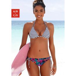 Triangel-Bikini-Top Venice Beach "Summer" Gr. 40, Cup C/D, bunt (weiß-marine-gestreift) Damen Bikini-Oberteile mit Doppelträgern