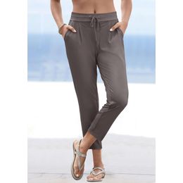 Schlupfhose Lascana Gr. 38, N-Gr, grau (taupe) Damen Hosen aus glatter Jerseyqualität, leichte Sommerhose mit Taschen, bügelfrei