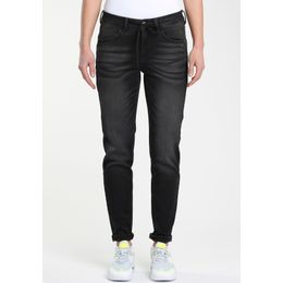 Jogg Pants Gang "94JOLINE JOGG" Gr. 26 (34), N-Gr, schwarz (schwarz stone (schwarz used)), Damen, Denim/Jeans, Obermaterial: 74% Baumwolle, 22% Polyester, 4% Elasthan, unifarben, Jeans, mit passenden Bindeband