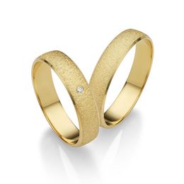 Trauring Firetti "Schmuck Geschenk Gold 375 Hochzeit Ehering "LIEBE"" Fingerringe Gr. 50, 0,01 ct SI = kleine Einschlüsse mit Brillant, Gelbgold 375, 4,5mm, goldfarben (gelbgoldfarben) Made in Germany, wahlweise mit oder ohne Brillant