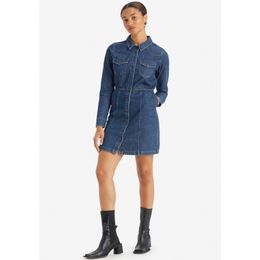 Levi's Jeanskleid LEVI'S "FLYNN WESTERN CORE DRES", Damen, Gr. S (36), N-Gr, blau (dunkelblau), Denim/Jeans, Obermaterial: 100% Baumwolle, casual, Langarm, Kleider