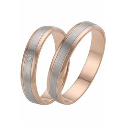 Trauring Firetti "Schmuck Geschenk Gold 375 Hochzeit Ehering "LIEBE"" Fingerringe Gr. 16,5, 0,0075 ct SI = kleine Einschlüsse mit Brillant, Roségold 375, 4mm, rosegold (roségoldfarben-weißgoldfarben) Made in Germany, wahlweise mit oder ohne Brillant