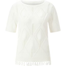 Damen Kurzarmpullover mit Ajourmuster ecru, Gr&ouml;&szlig;e 44