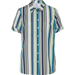 Damen Hemdbluse in Leinen-Optik marine-pistazie-gestreift, Gr&ouml;&szlig;e 46