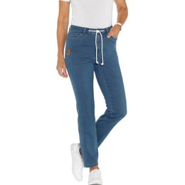 Damen Jeans mit Tunnelzug und Bindeband blue-bleached, Gr&ouml;&szlig;e 48