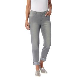 Damen 7/8-Jeans mit Fransen am Beinaufschlag light grey-denim, Gr&ouml;&szlig;e 50