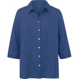 Damen Baumwollbluse in Musselin-Qualit&auml;t jeansblau, Gr&ouml;&szlig;e 42