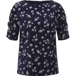 Damen Kurzarmshirt mit Blumenmuster marine-ecru-bedruckt, Gr&ouml;&szlig;e 56