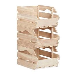 3 Relaxdays Stapelkisten Holz braun 27,5 x 38,0 x 20,0 cm