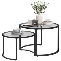 HOMCOM Couchtisch 2er-Set, Beistelltisch mit Stahlgestell, Kaffeetisch, Schwarz