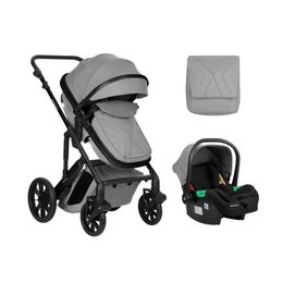 Kikkaboo Kinderwagen Darling 3 in 1 Sportsitz Tragetasche Autositz Wickeltasche hellgrau