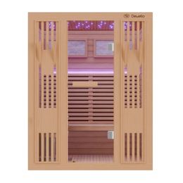 Dewello Finnische Sauna MINTO 150x130 Kabine aus Hemlock Tannenholz mit 4,5 kW Harvia Ofen, inkl Sauna Set