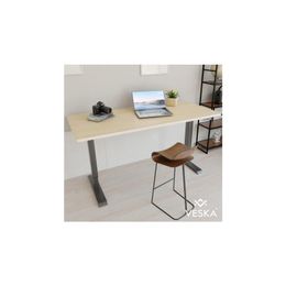 VESKA Höhenverstellbarer Schreibtisch (140 x 70 cm) - Sitz- & Stehpult - Bürotisch Elektrisch Höhenverstellbar mit Touchscreen & Stahlfüßen - Anthrazit/Bambus