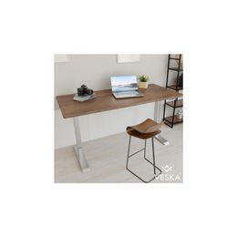 VESKA Höhenverstellbarer Schreibtisch (140 x 70 cm) - Sitz- & Stehpult - Bürotisch Elektrisch Höhenverstellbar mit Touchscreen & Stahlfüßen - Silber/Antik