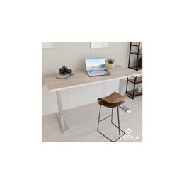 VESKA Höhenverstellbarer Schreibtisch (140 x 70 cm) - Sitz- & Stehpult - Bürotisch Elektrisch Höhenverstellbar mit Touchscreen & Stahlfüßen - Silber/Eiche