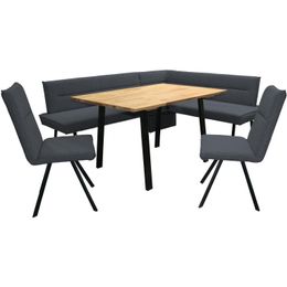 Eckbankgruppe Home Affaire "Sava", grau (dunkelgrau, dunkelgrau neve 97, schwarz), B:211cm H:84cm T:170cm, 100% PES, Sitzmöbel-Sets, Eckbank mit Wellenfederung im Sitz, Tisch Massiv Eiche