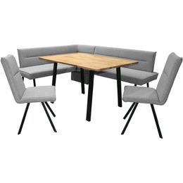 Eckbankgruppe Home Affaire "Sava", grau (hellgrau, hellgrau neve 85, schwarz), B:211cm H:84cm T:170cm, 100% PES, Sitzmöbel-Sets, Eckbank mit Wellenfederung im Sitz, Tisch Massiv Eiche