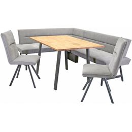 Eckbankgruppe Home Affaire "Sava", grau (hellgrau, hellgrau aulla 85, schwarz), B:211cm H:84cm T:170cm, 100% rPES, Sitzmöbel-Sets, Eckbank mit Wellenfederung im Sitz, Tisch Massiv Eiche