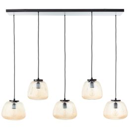 Pendelleuchte Brilliant "Kaizen" Lampen Gr. 5 flammig,, schwarz (amber, bernstein, matt) 150 x 125 48 cm, 5 E27, kürzbar, Riffelglas