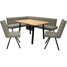 Eckbankgruppe Home Affaire "Sava", braun (hellbraun, hellbraun neve 16, schwarz), B:211cm H:84cm T:170cm, 100% PES, Sitzmöbel-Sets, Eckbank mit Wellenfederung im Sitz, Tisch Massiv Eiche