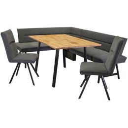 Eckbankgruppe Home Affaire "Sava", grau (dunkelgrau, dunkelgrau aulla 97, schwarz), B:211cm H:84cm T:170cm, 100% rPES, Sitzmöbel-Sets, Eckbank mit Wellenfederung im Sitz, Tisch Massiv Eiche