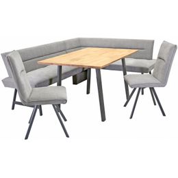 Eckbankgruppe Home Affaire "Sava", grau (hellgrau, schwarz), B:211cm H:84cm T:170cm, 100% rPES, Sitzmöbel-Sets, Eckbank mit Wellenfederung im Sitz, Tisch Massiv Eiche