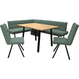 Eckbankgruppe Home Affaire "Sava", grün (hellgrün, hellgrün neve 34, schwarz), B:211cm H:84cm T:170cm, 100% PES, Sitzmöbel-Sets, Eckbank mit Wellenfederung im Sitz, Tisch Massiv Eiche