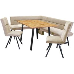 Eckbankgruppe Home Affaire "Sava" Sitzmöbel-Sets Gr. B/H/T: 211cm x 84cm x 170cm, Chenille, langer Schenkel rechts, braun (latte + latte aulla 08 schwarz) Eckbank mit Wellenfederung im Sitz, Tisch Massiv Eiche