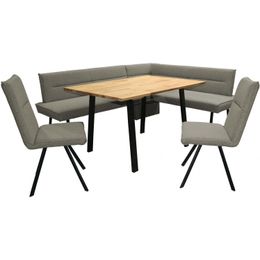 Eckbankgruppe Home Affaire "Sava" Sitzmöbel-Sets Gr. B/H/T: 211cm x 84cm x 170cm, Struktur, langer Schenkel links, braun (hellbraun + hellbraun neve 16 schwarz) Eckbank mit Wellenfederung im Sitz, Tisch Massiv Eiche