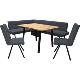 Eckbankgruppe Home Affaire "Sava", grau (dunkelgrau, dunkelgrau neve 97, schwarz), B:211cm H:84cm T:170cm, 100% PES, Sitzmöbel-Sets, Eckbank mit Wellenfederung im Sitz, Tisch Massiv Eiche