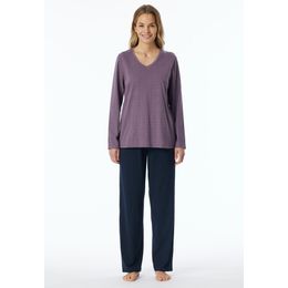 Pyjama Schiesser ""Comfort Essentials"" Gr. 36, lila (525, malve) Damen Homewear-Sets mit hochwertigem V-Ausschnitt