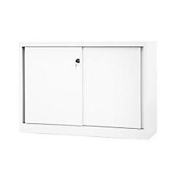 Mendler Bisley Schiebetürenschrank ECO, 1 Fachboden, 2 OH, Farbe verkehrsweiß, H 839 x B 1200 x T 430 mm