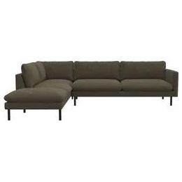 Ecksofa FLEXLUX "Bolzano" Sofas Gr. B/H/T: 295cm x 61cm x 222cm, Lederoptik, lange Ottomane links, braun (camel brown) Sitzaufbau mit Kaltschaum & Stahl-Wellen, loose Sitz -& Rückenkissen