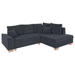 Ecksofa Inosign "Nikita II, L-Form" Sofas Gr. B/H/T: 240cm x 86cm x 186cm, Aqua Clean Pascha, Ottomane rechts, mit Bettfunktion-mit Bettkasten, blau (blaugrau) mit Kaltschaumpolsterung, wahlweise Bett und Bettkasten