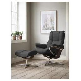 Relaxsessel stressless "Mayfair" Sessel Gr. Microfaser DINAMICA, Cross Base Braun, Relaxfunktion-Drehfunktion-PlusTMSystem-Gleitsystem-BalanceAdaptTM, B/H/T: 83cm x 102cm x 74cm, grau (charcoal dinamica) mit Hocker, Cross Base, Größe S, M & L, Holzakzent Braun