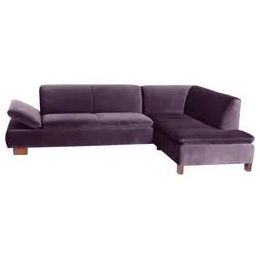 Ecksofa Max Winzer "Tampere modern, edler Samtvelours Bezug, Mattenoptik im Sitz, bequem" Sofas Gr. B/H/T: 273cm x 75cm x 190cm, Samtvelours, Ottomane rechts, lila mit Armlehnverstellung, Ottomane wahlweise rechts oder links, L-Form