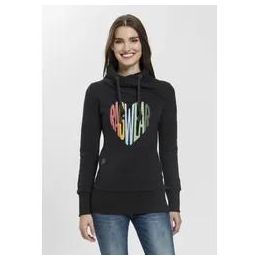 Sweater Ragwear "NESKA LOVE O" Gr. S (36), schwarz Damen Sweatshirts mit asymetrischem Schalkragen im Rainbow Pride-Design