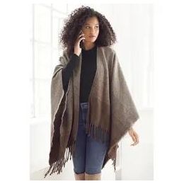 Strickponcho Lascana, beige (beige, braun), Damen, Obermaterial: 100% Polyacryl, meliert, Pullover, Poncho, Cape, feine Strickqualität, Fransentuch, Schal, VEGAN