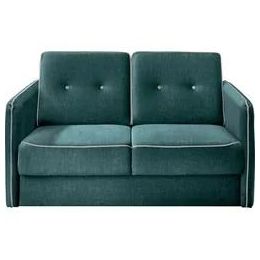 Schlafsofa Home Affaire "Merina" Sofas Gr. B/H/T: 147cm x 89cm x 87cm, Velours, blau (ocean) mit zweigeteilter Bettfunktion, Auszug nach vorn, Federkern