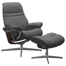 Relaxsessel stressless "Sunrise" Sessel Gr. Leder BATICK, Cross Base Braun, Relaxfunktion-Drehfunktion-PlusTMSystem-Gleitsystem-BalanceAdaptTM, B/H/T: 79cm x 103cm x 73cm, grau (grey batick) mit Hocker, Cross Base, Größe S, M & L, Holzakzent Braun