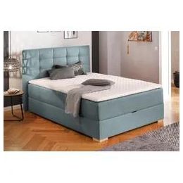 Boxbett Home Affaire "Olivet" Komplettbetten Gr. Struktur (100% Polyester), Liegefläche B/L: 140cm x 200cm, Gewicht bis: 80 kg H2, Bonnell-Federkernmatratze, blau (petrol) in 4 Farben, Breiten, 2 Matratzenarten, auch Überlänge 220 cm