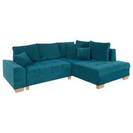 Ecksofa Inosign "Nikita II, L-Form" Sofas Gr. B/H/T: 240cm x 86cm x 186cm, Aqua Clean Pascha, Ottomane rechts, mit Kaltschaum-mit Bettfunktion-mit Bettkasten, blau (petrol) mit Kaltschaumpolsterung, wahlweise Bett und Bettkasten