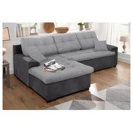 Ecksofa Home Affaire "Föhr L-Form" Sofas Gr. B/H/T: 247cm x 75cm x 150cm, Microfaser MELROSE-Struktur grob, Recamiere links, ohne Bettfunktion, grau (schwarz/hellgrau) wahlweise mit Bettfunktion